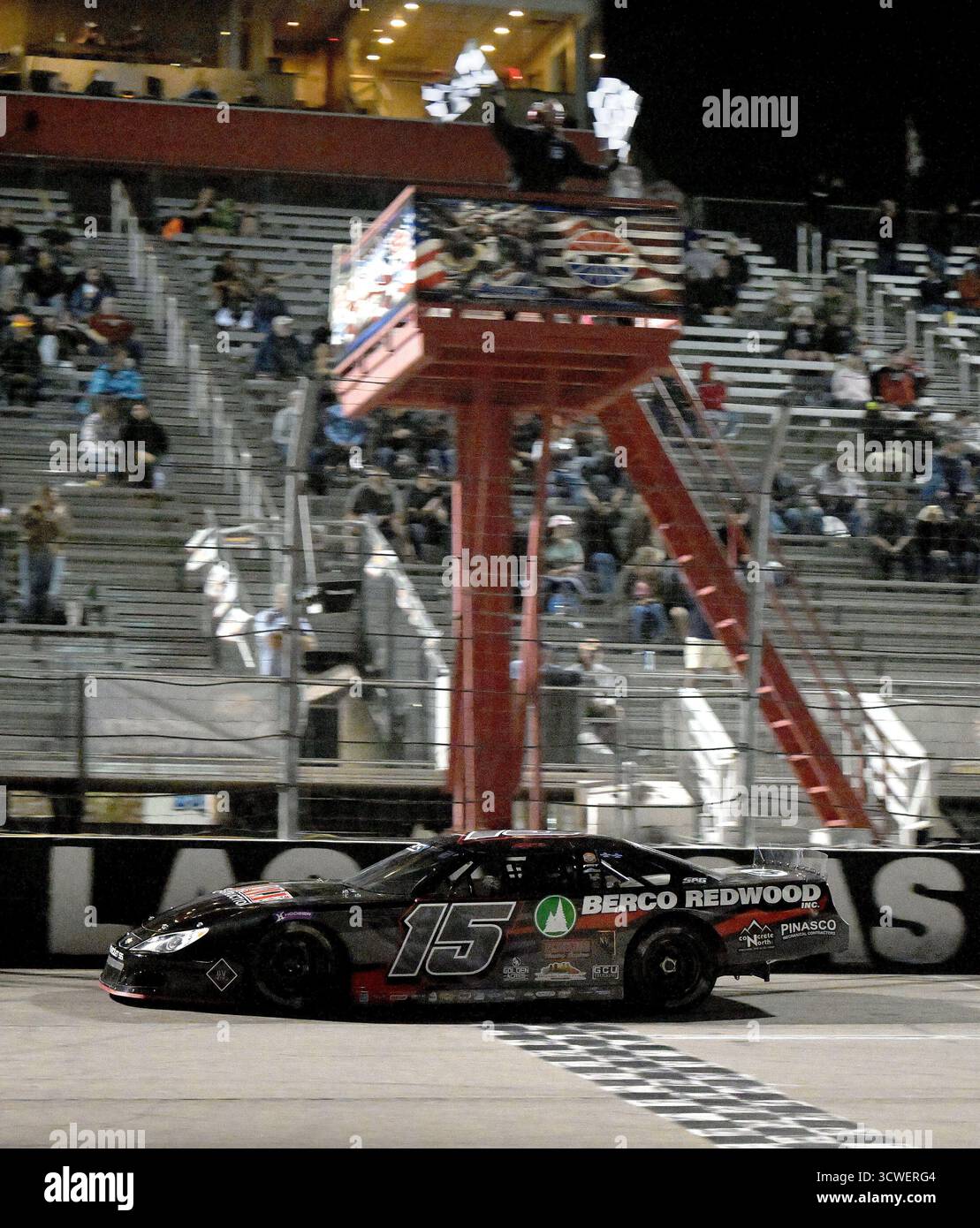 LAS VEGAS, NV - OCTOBER 10: Jace Hale (15) takes the checkered flag to ...