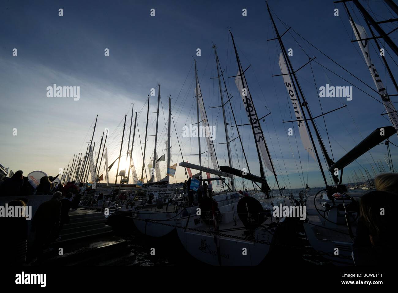 Sailing boats are moored on the quay of the Gulf of Trieste ahead of tomorrow's Barcolana ...