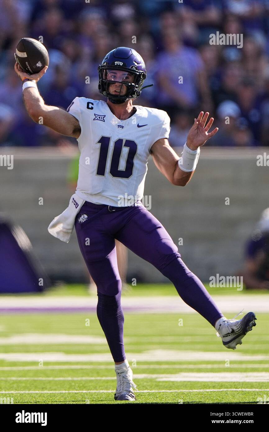 TCU quarterback Josh Hoover (10) passes during the first half of an NCAA college football game ...