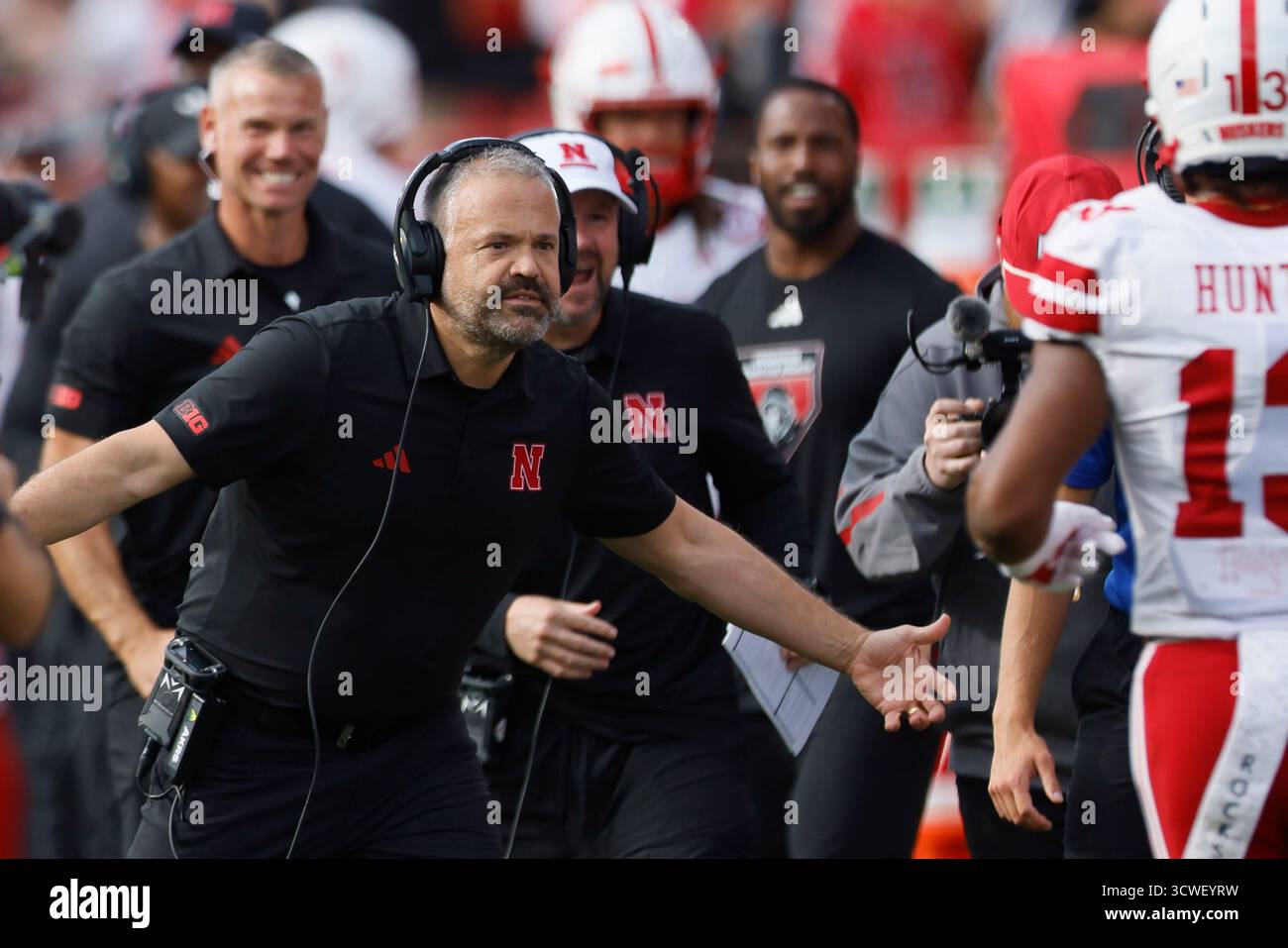 Nebraska head coach Matt Rhule reacts to a play during the first half ...