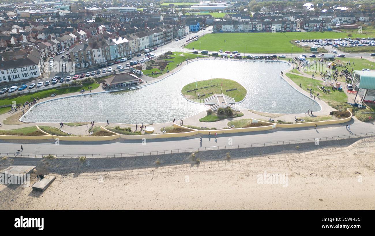 Redcar, England, 11 October 2025. Aerial photograph of Redcar Boating ...