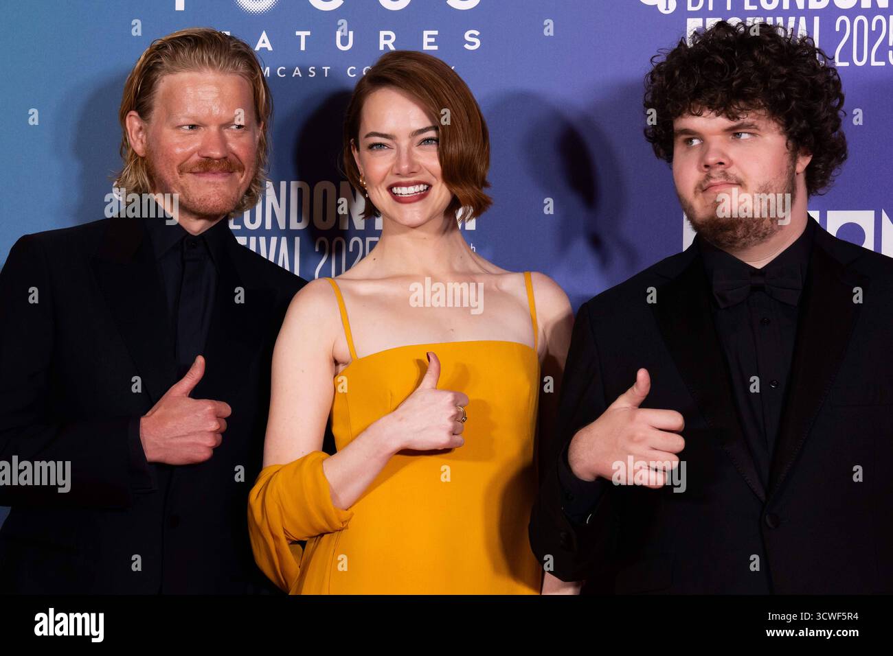 Jesse Plemons, from left, Emma Stone, and Aidan Delbis pose for ...