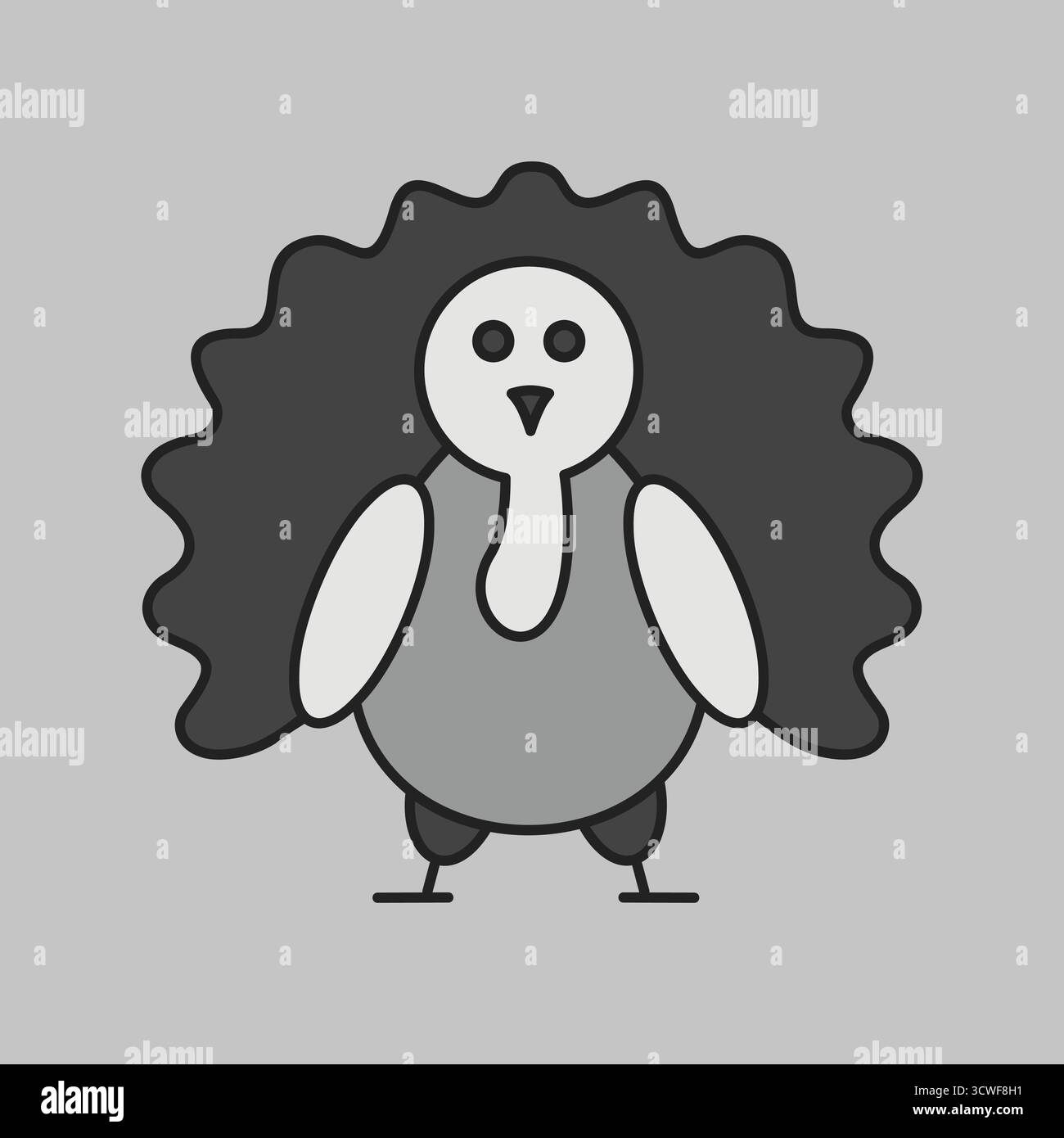 A simple grayscale icon of a cute turkey, a classic symbol of ...