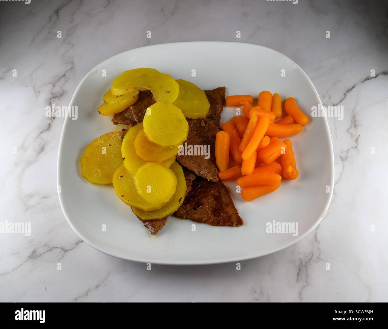 A plate features tender slices of beef alongside vibrant yellow ...