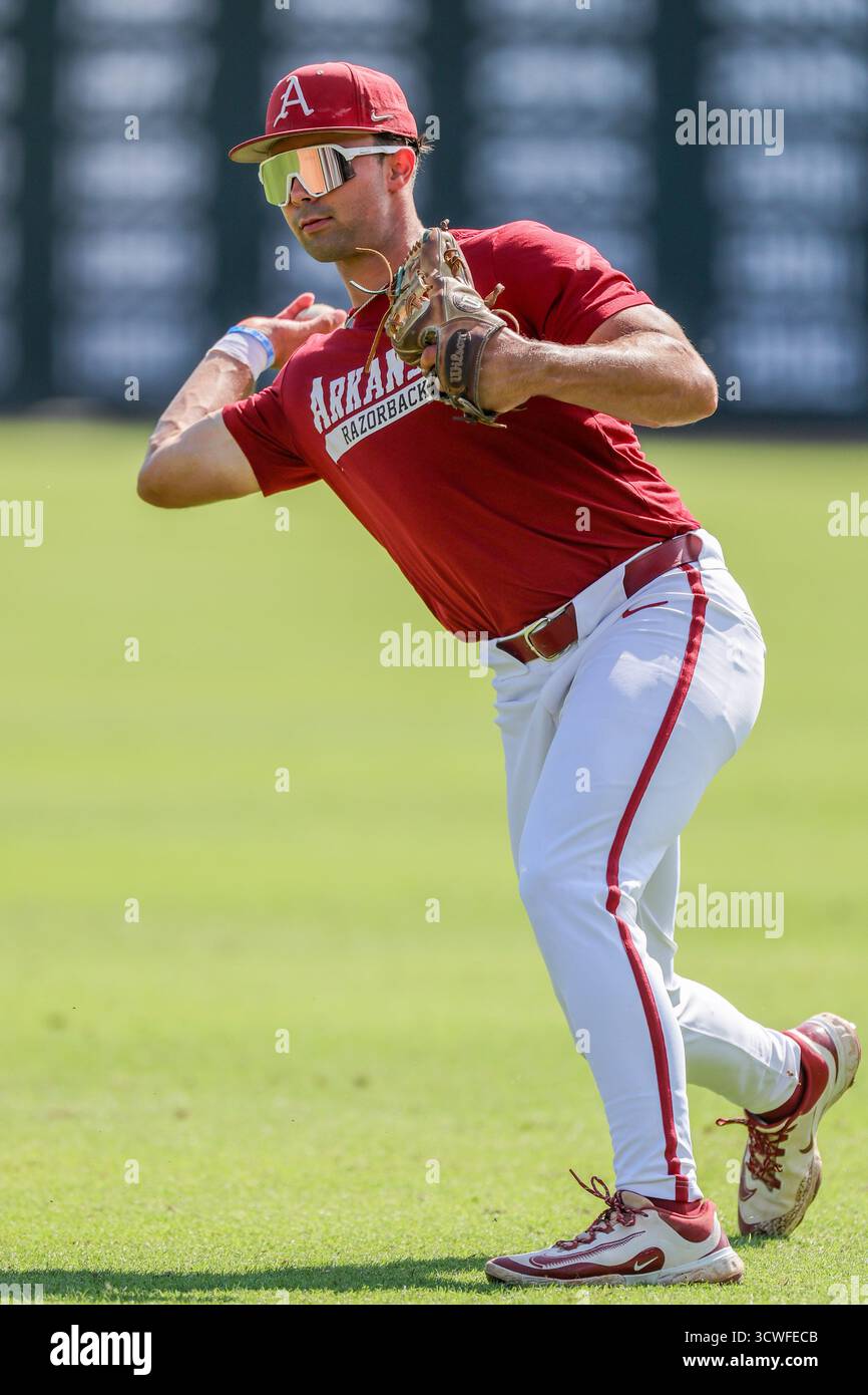 October 11, 2025: Tyler Holland (10) Razorback infielder prepares to ...