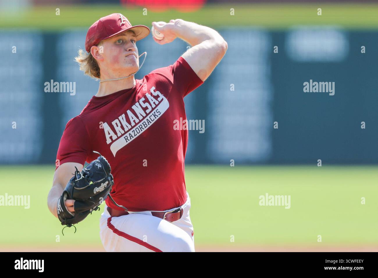 October 11, 2025: Hogs pitcher Cole Gibler (29) in action on the mound ...