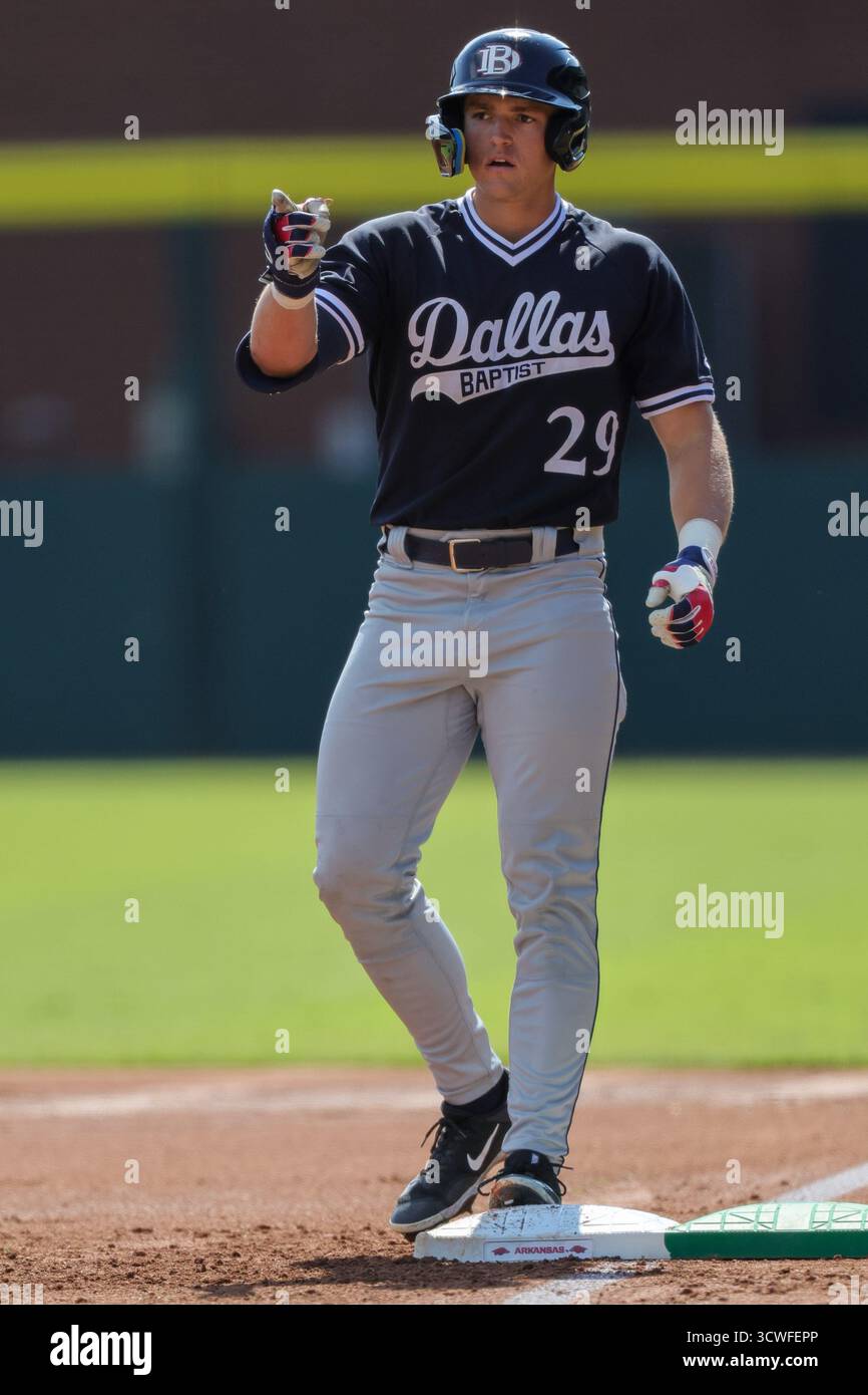 October 11, 2025: Ben Tryon (29) of Dallas Baptist points back over ...