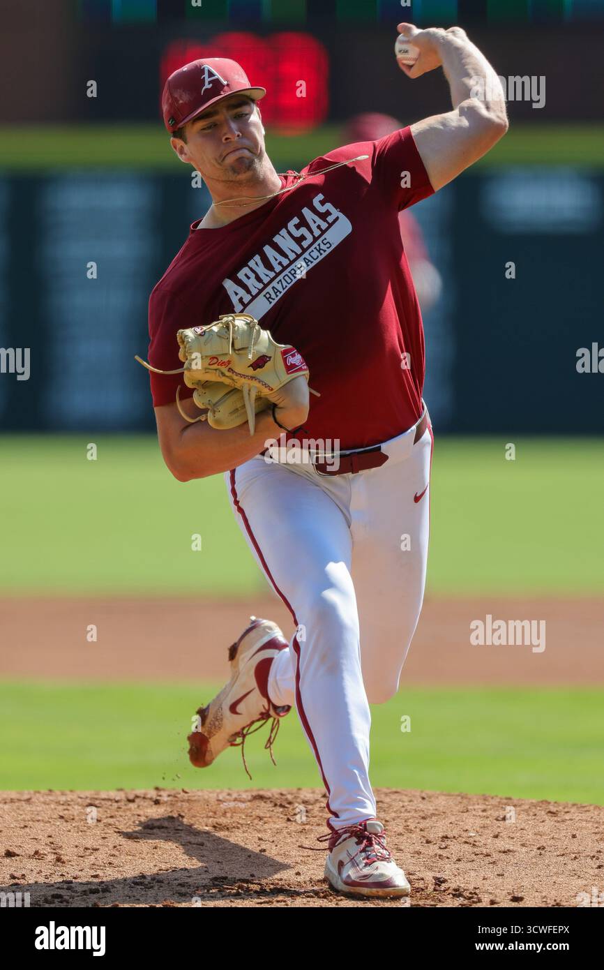 October 11, 2025: Razorback pitcher Hunter Dietz (32) in action on the ...
