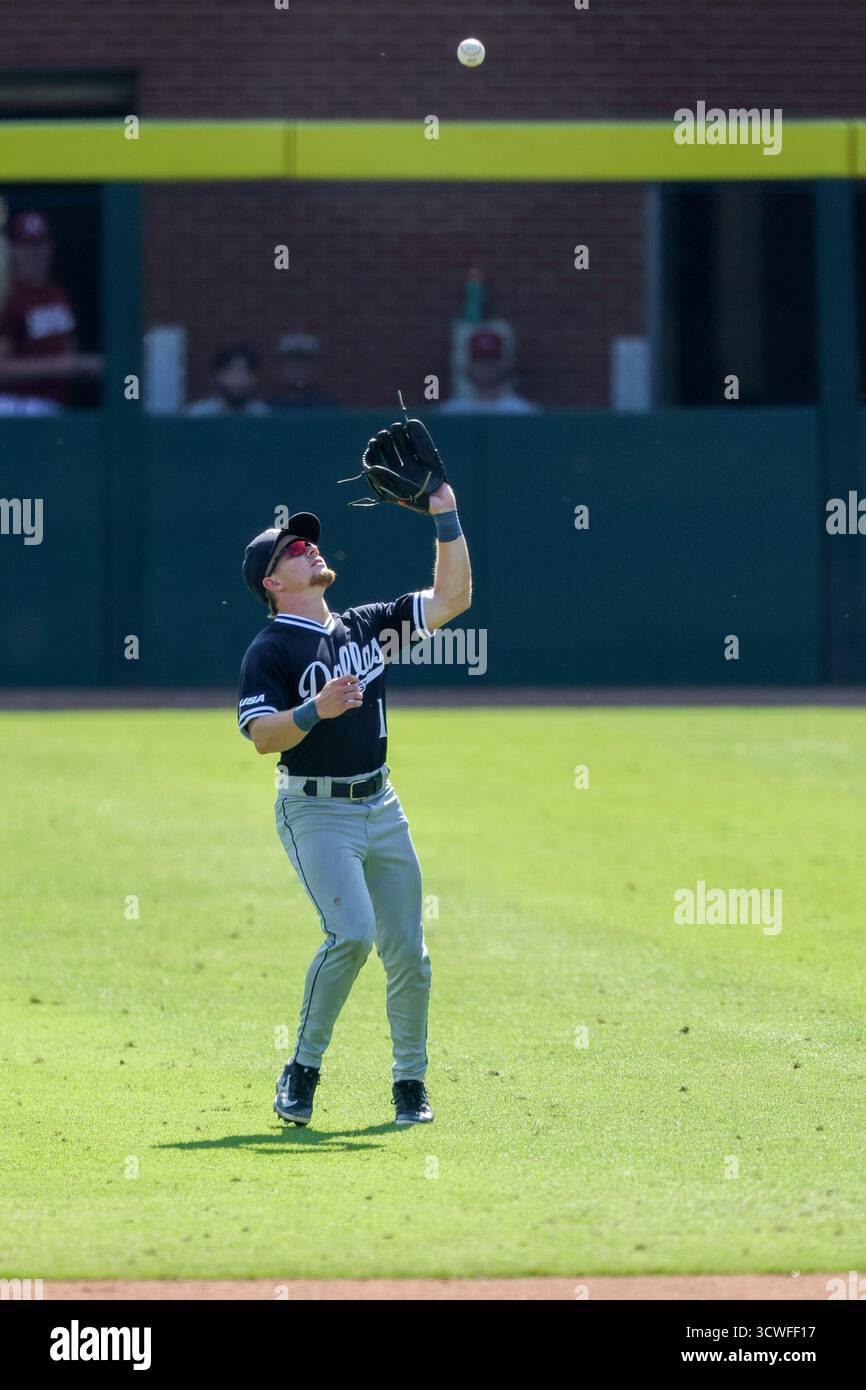 October 11, 2025: Dallas Baptist infielder Keaton Grady (1) settles in ...