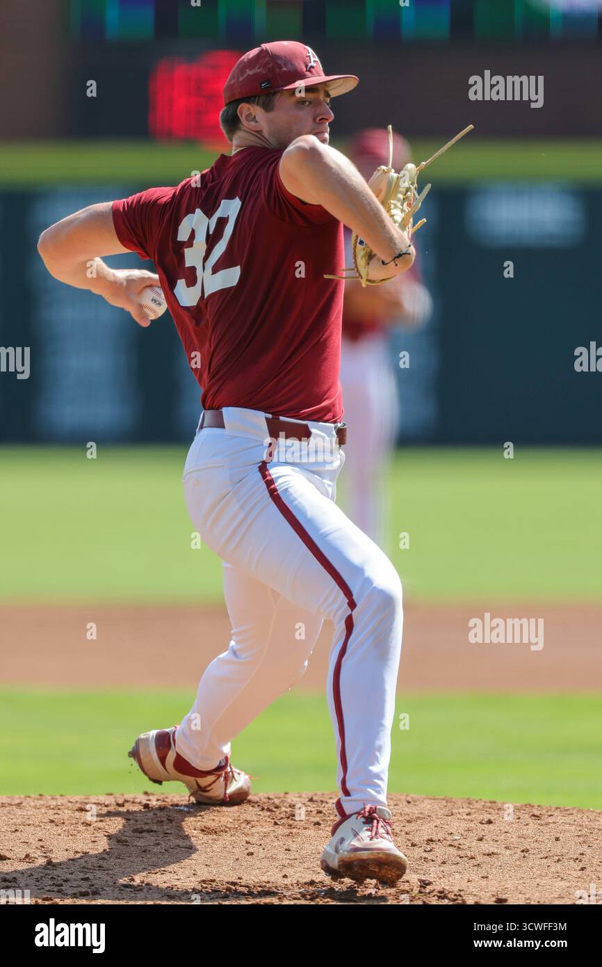 October 11, 2025: Hogs pitcher Hunter Dietz (32) prepares to release ...