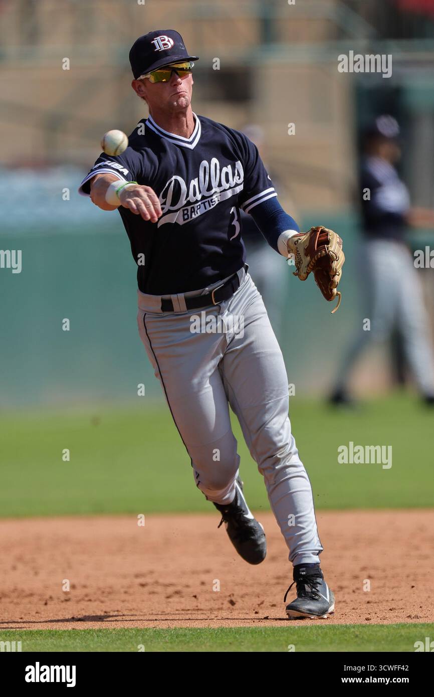 October 11, 2025: Dylan Cupp (3) Dallas Baptist infielder flips the ...