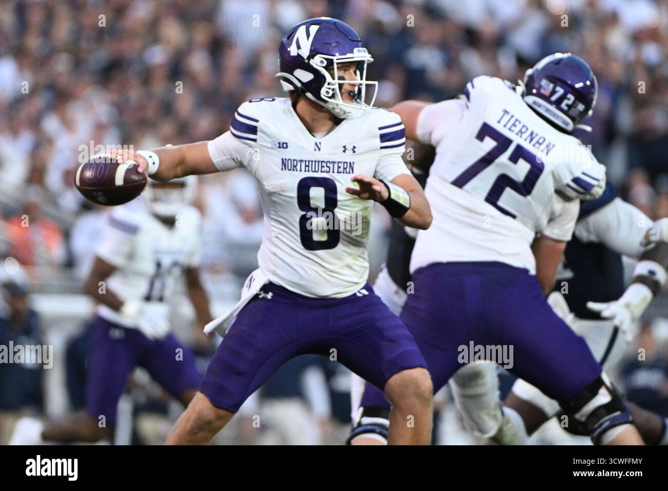 Northwestern quarterback Preston Stone (8) throws a pass against Penn ...