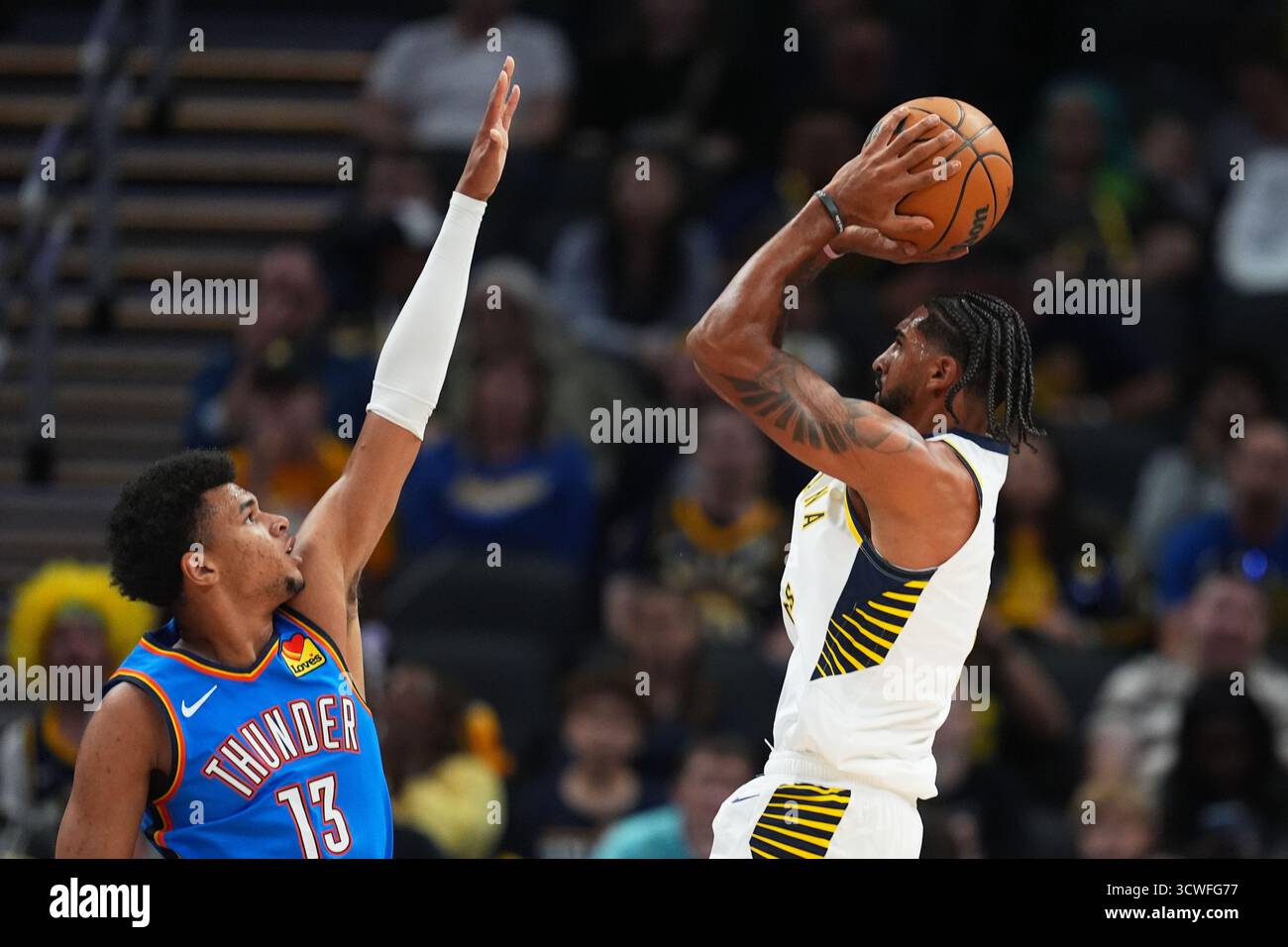 Indiana Pacers' Obi Toppin shoots over Oklahoma City Thunder's Ousmane ...