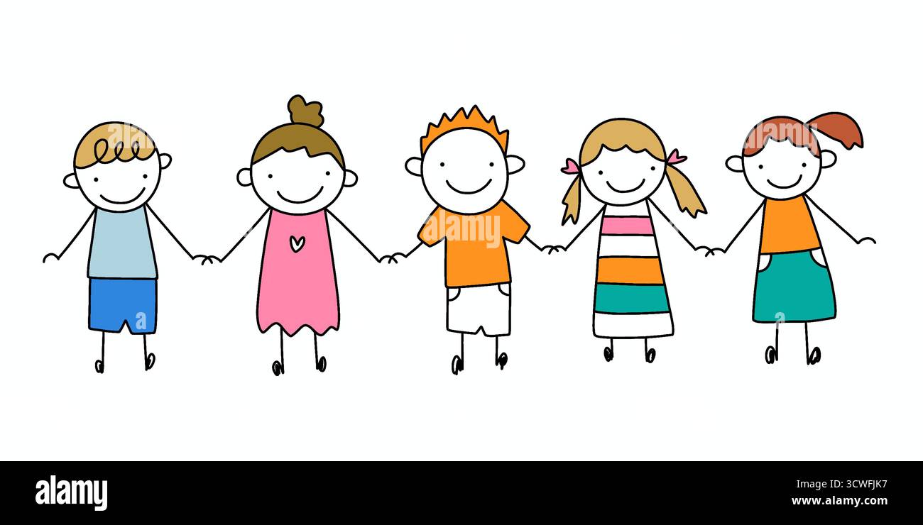 illustration of smiling children holding hands, symbolizing joy ...