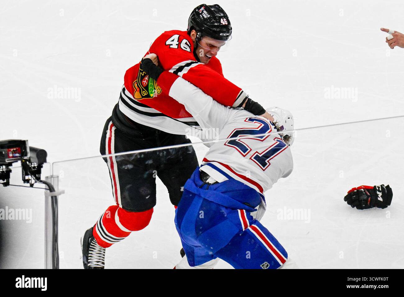 Chicago Blackhawks defenseman Louis Crevier (46) and Montreal Canadiens ...