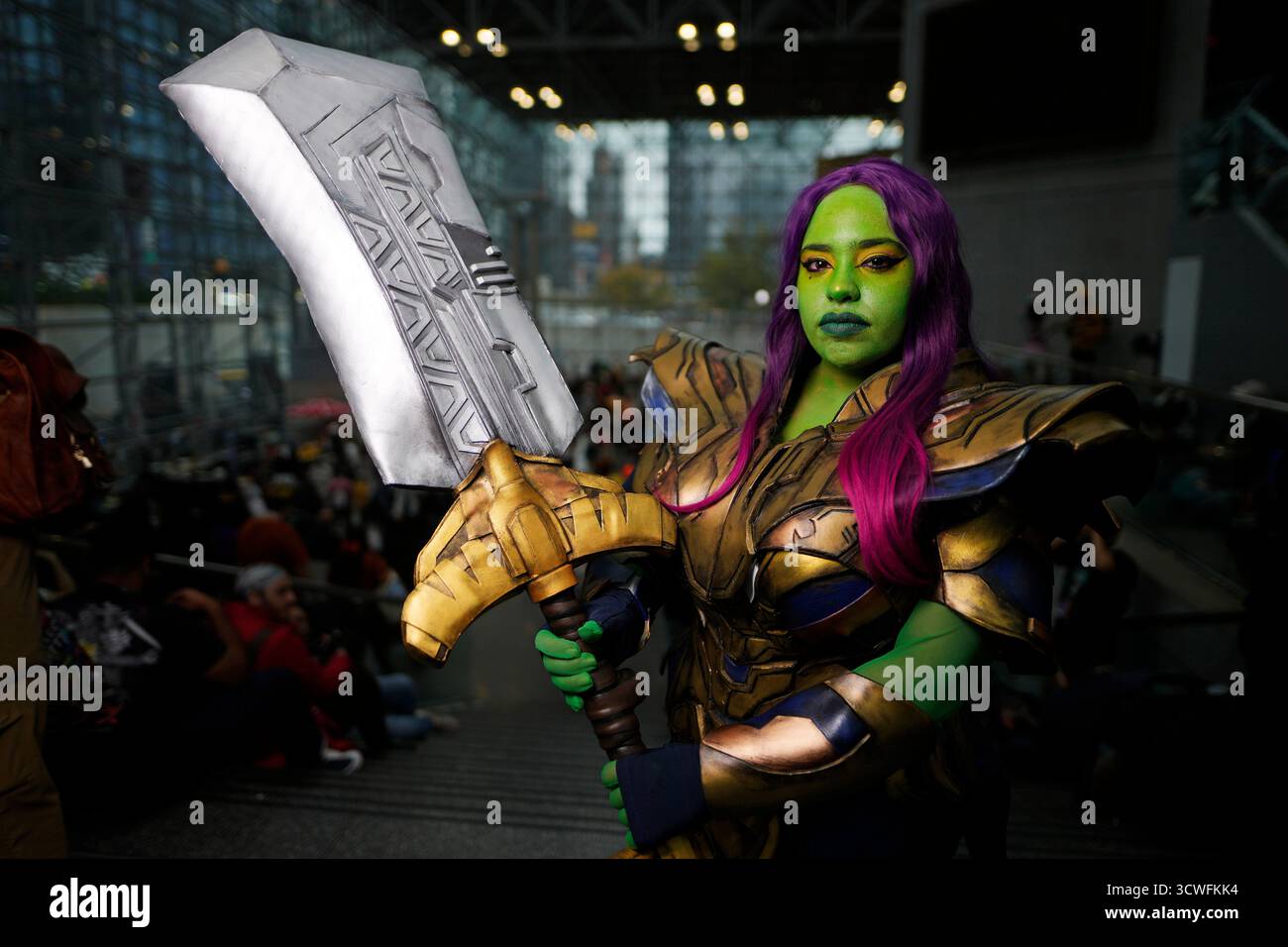 An attendee dressed as Gamora from "What If…?" poses during New York ...