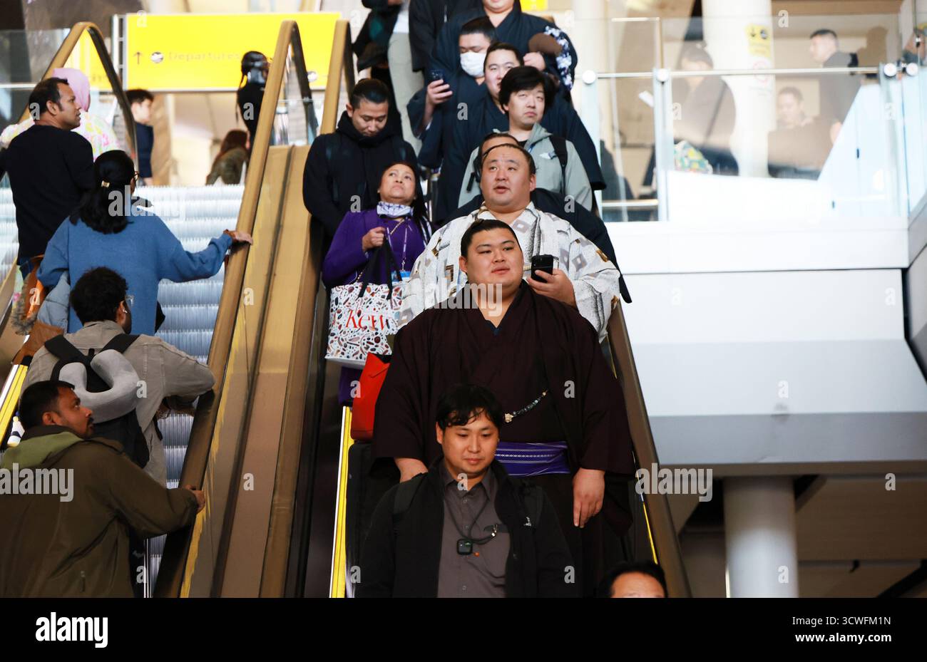 Sumo wrestlers, including Yokozuna Onosato, arrive at Heathrow Airport ...
