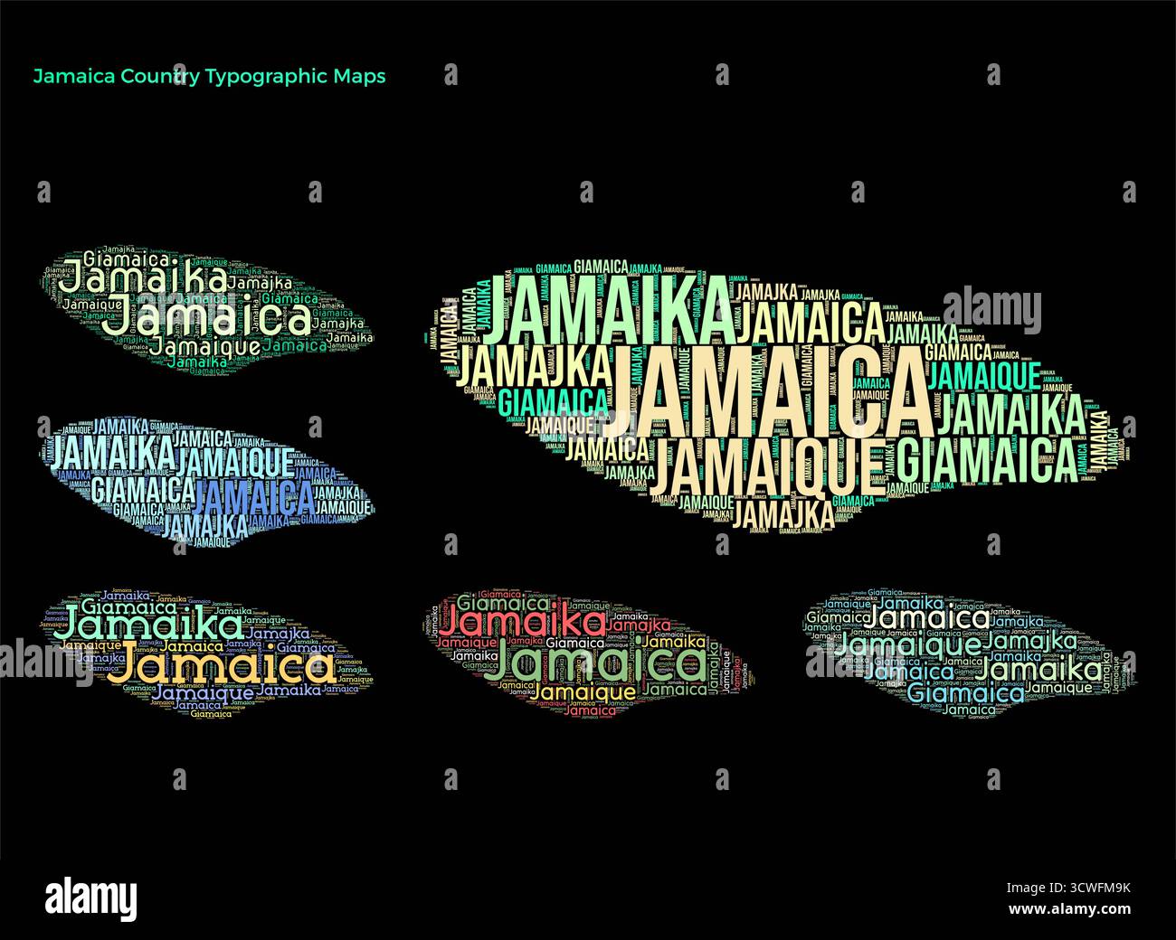 Jamaica. Set of typography style country illustrations. Jamaica map ...