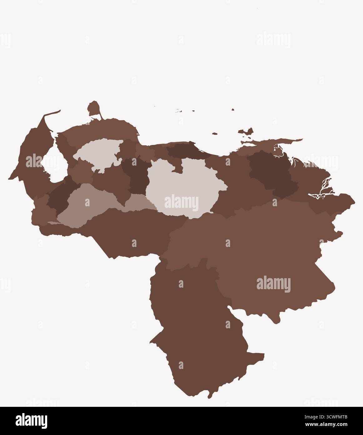 Map of Venezuela with regions. Just a simple country border map with ...