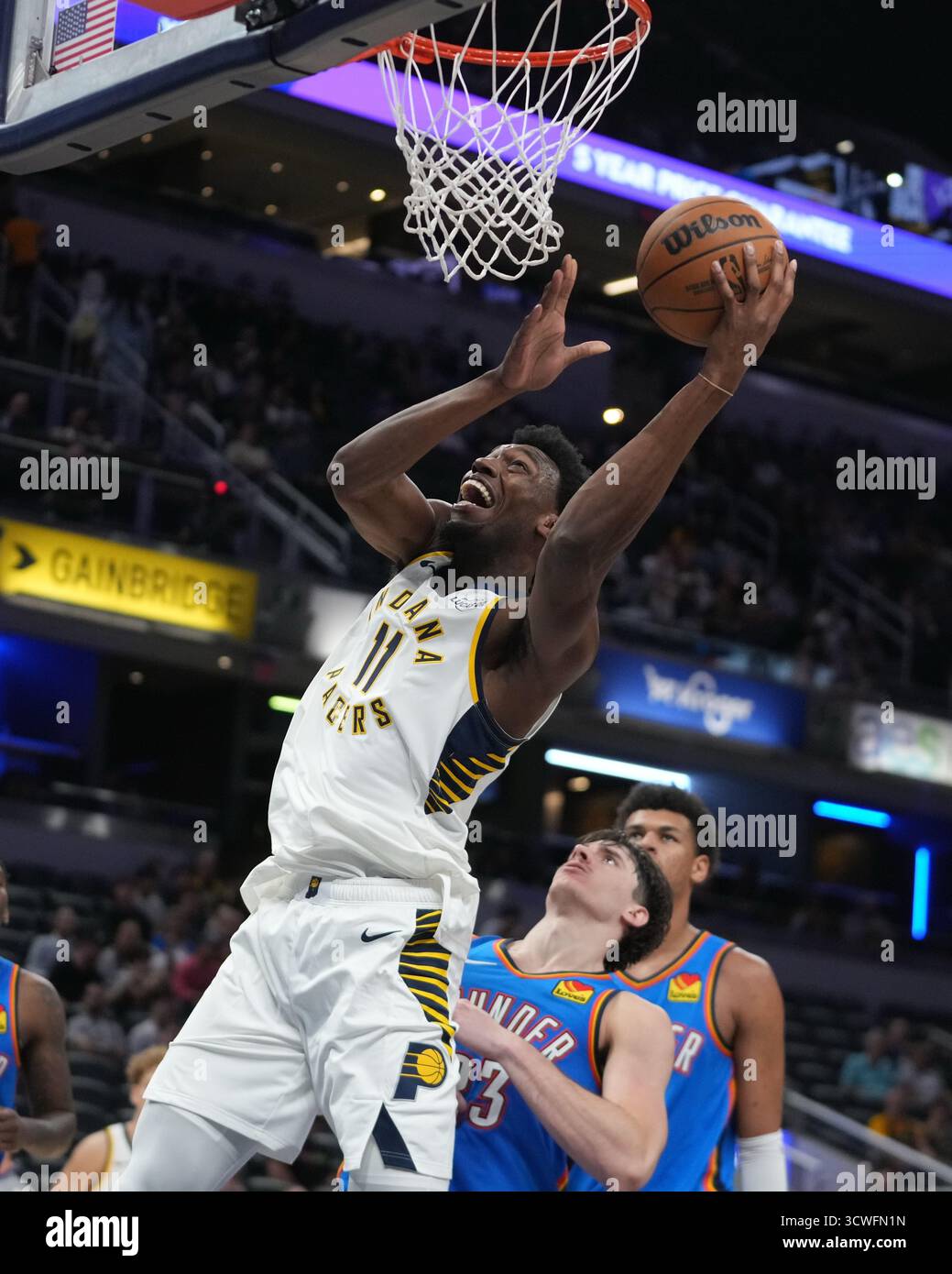 Indiana Pacers' James Wiseman (11) shoots against Oklahoma City Thunder ...
