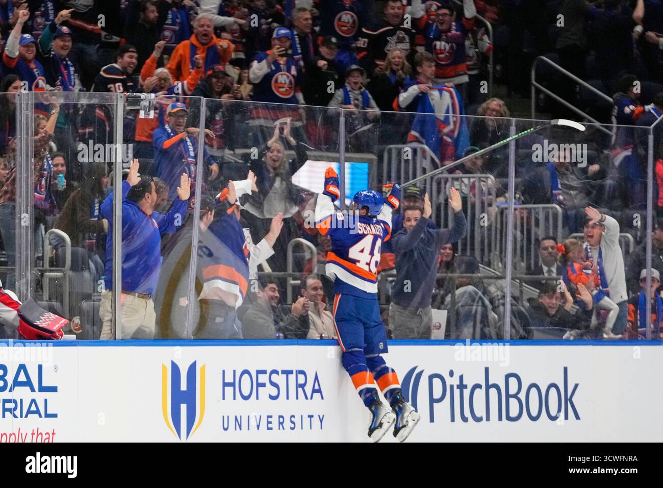 New York Islanders' Matthew Schaefer (48) celebrates after scoring his ...