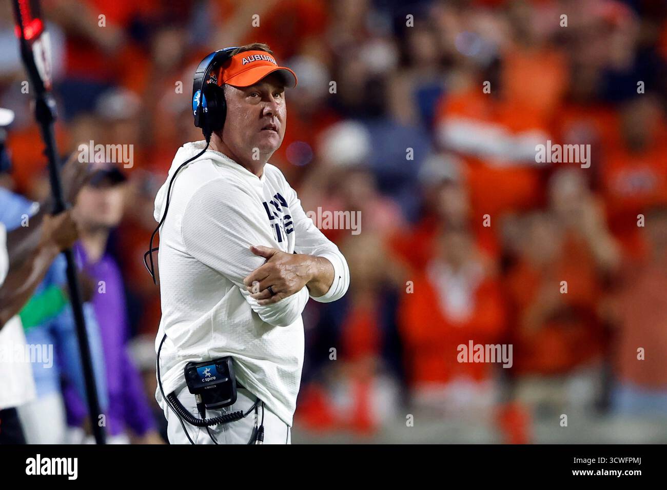 Auburn head coach Hugh Freeze watches a replay during the first half of ...