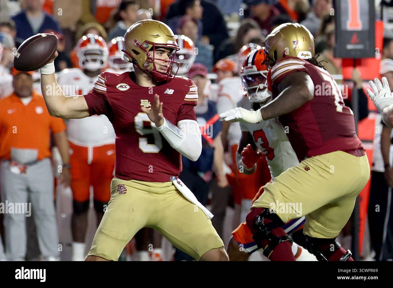 Boston College quarterback Dylan Lonergan (9) eyes a receiver during ...