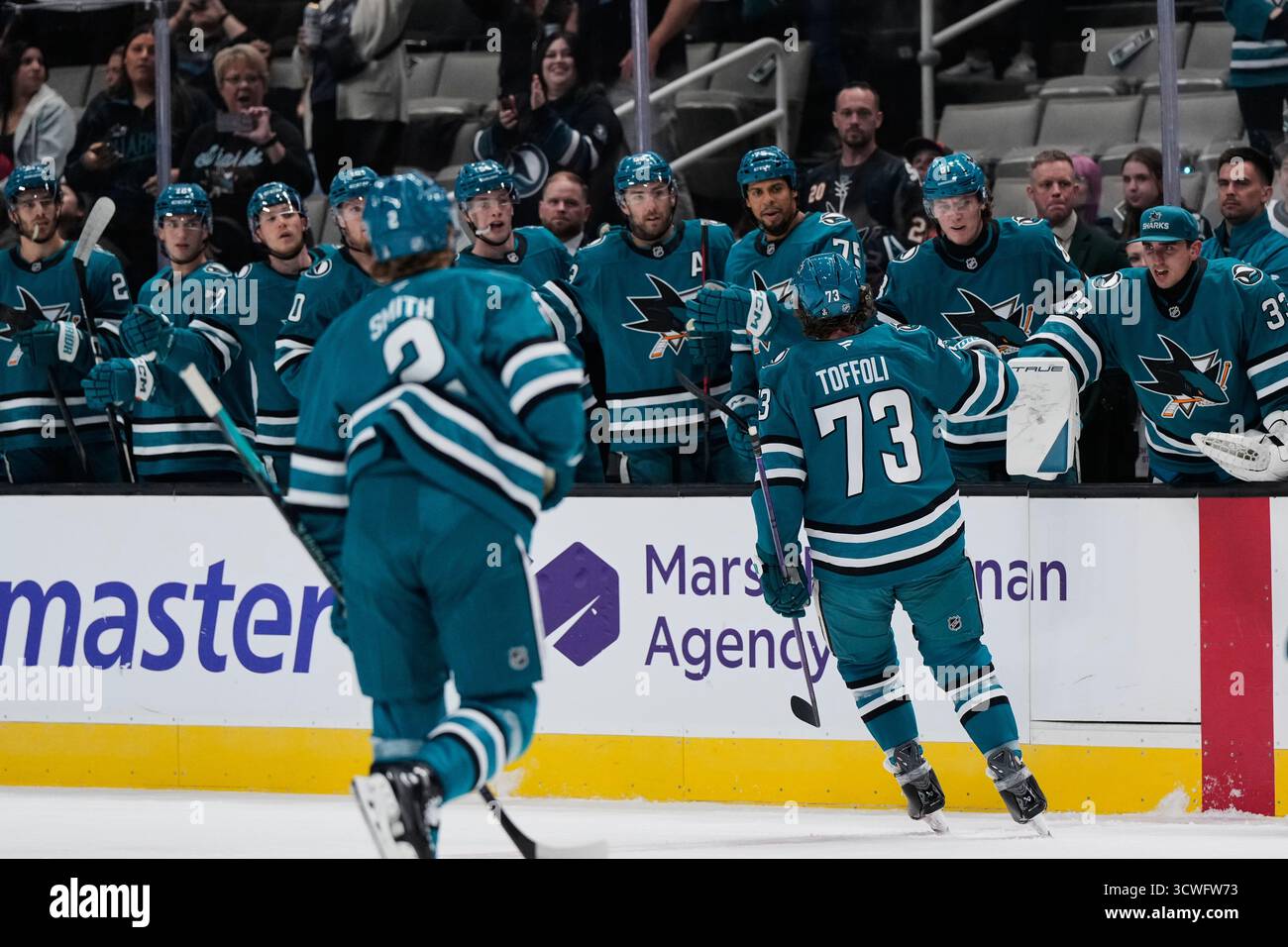 San Jose Sharks center Tyler Toffoli (73) celebrates with teammates ...