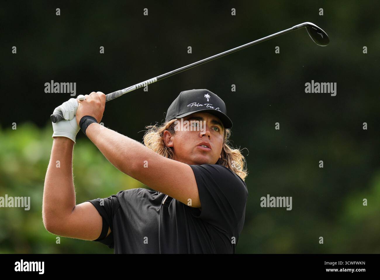 Garrick Higgo, of South Africa, tees off on the second hole during the fourth round of the ...