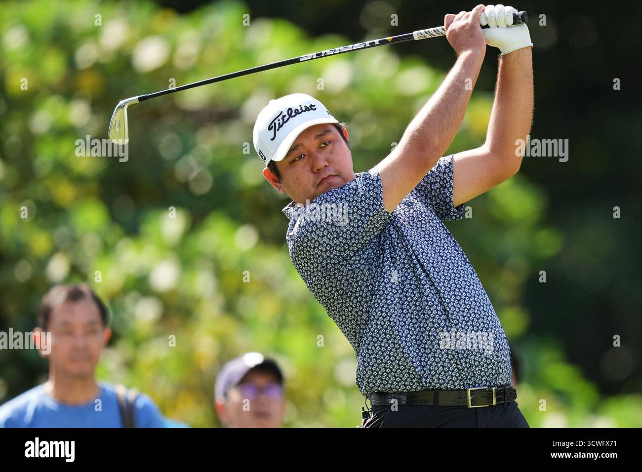 Ren Yonezawa, of Japan, tees off on the second hole during the fourth round of the Baycurrent ...