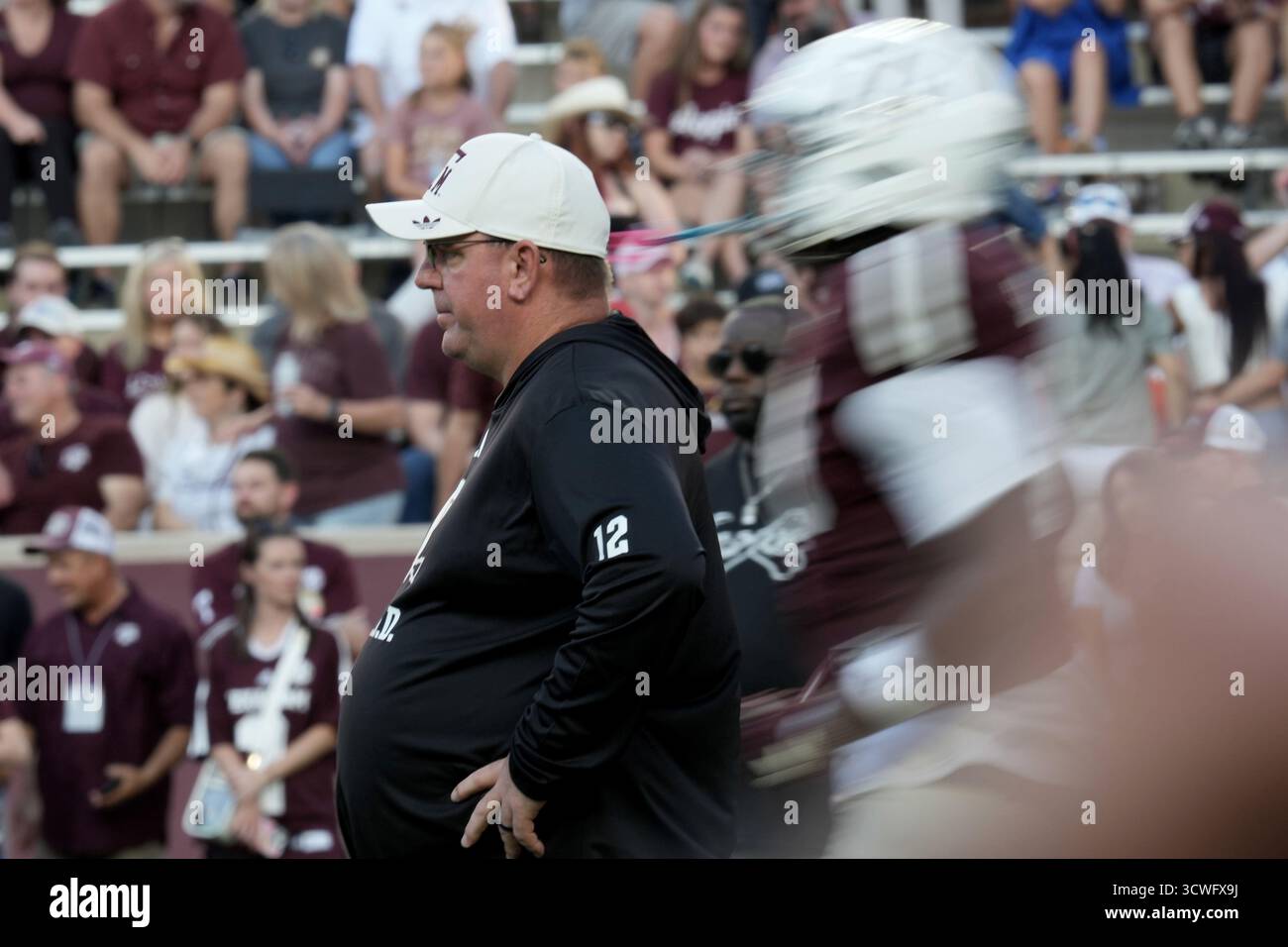 Texas A&M head coach Mike Elko watches his team run drills before the ...