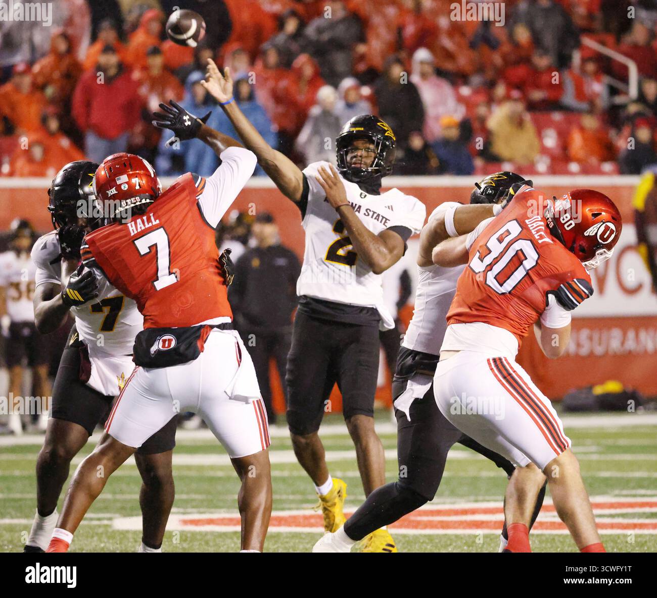 Arizona quarterback Jeff Sims throws against Utah during the first half ...
