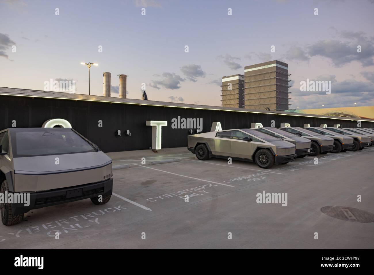 Starbase, USA. 11th Oct, 2025. A new fleet of Tesla Cyber Trucks have ...