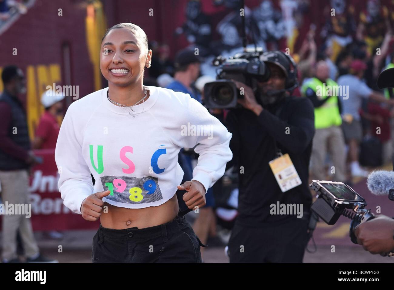 Southern California basketball player JuJu Watkins attends an NCAA ...