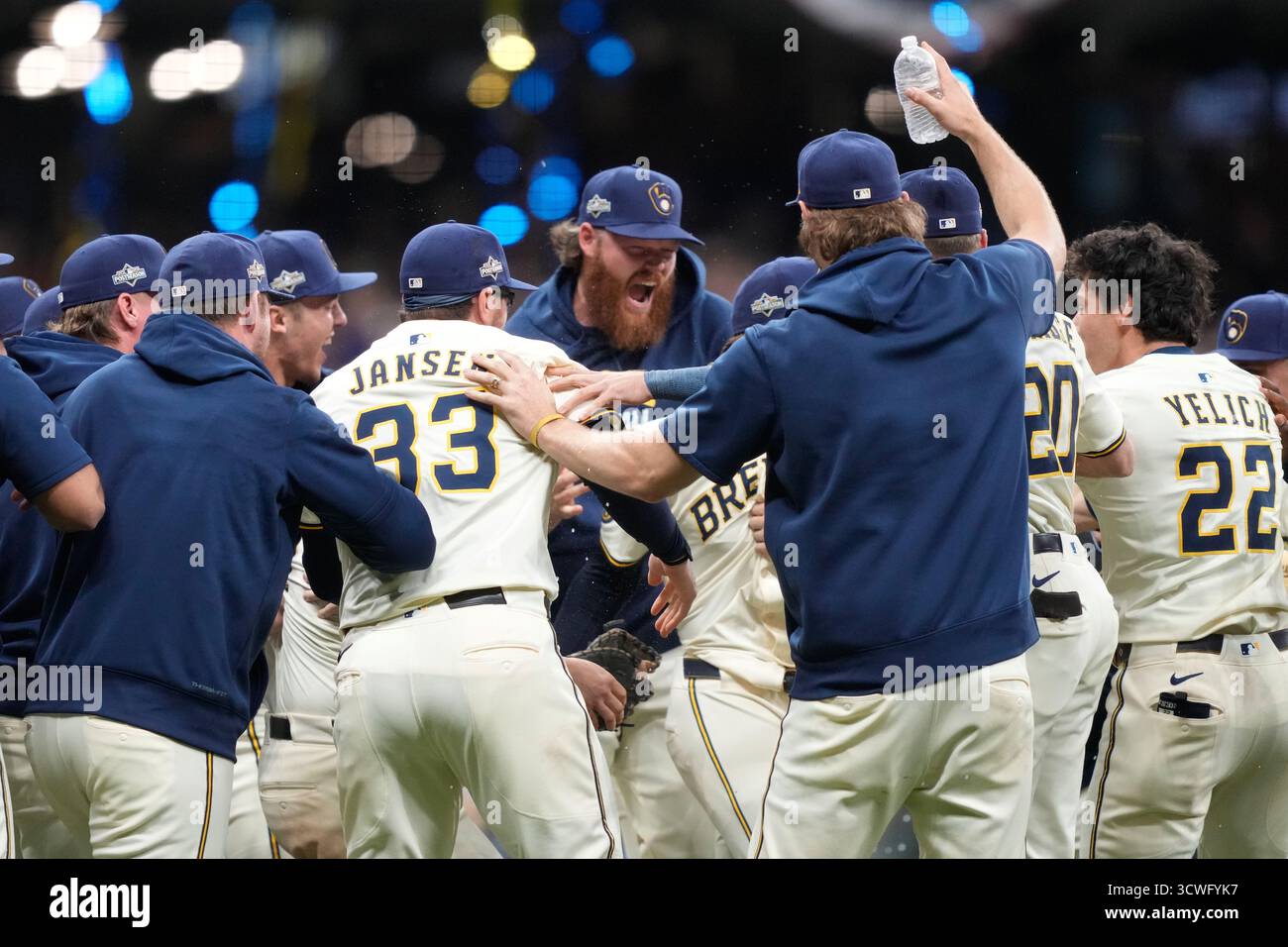 Milwaukee Brewers players celebrate their win over the Chicago Cubs in ...