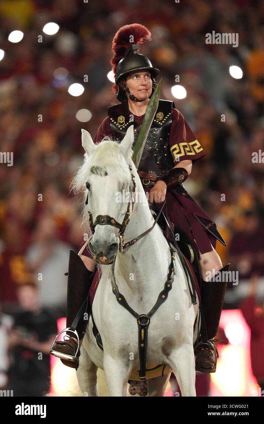 The Southern California mascot trots onto the field during the second ...