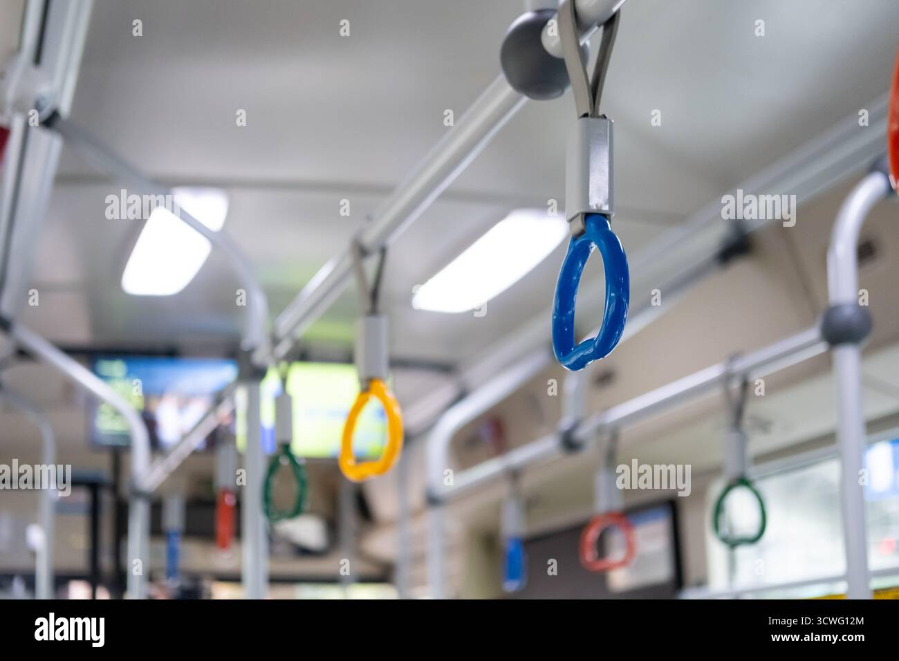 Interior view of the bus with hand grip, in Seoul, South Korea Stock ...