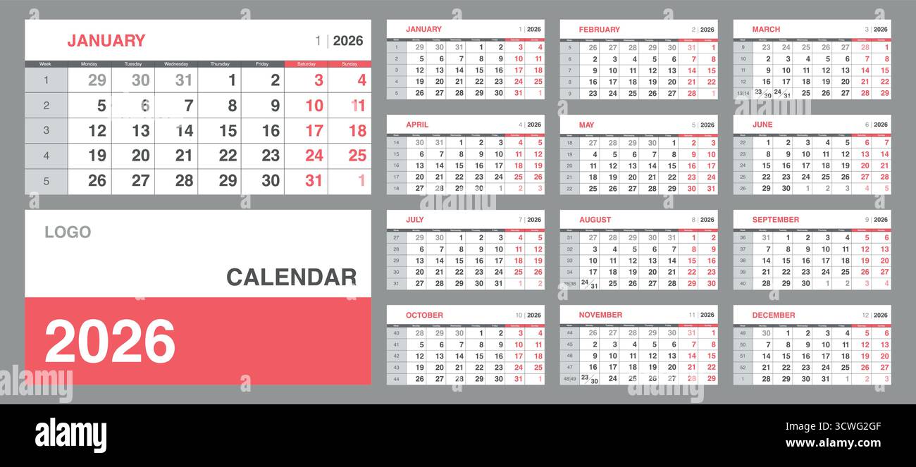 Flat style 2026 calendar Stock Vector Images - Alamy