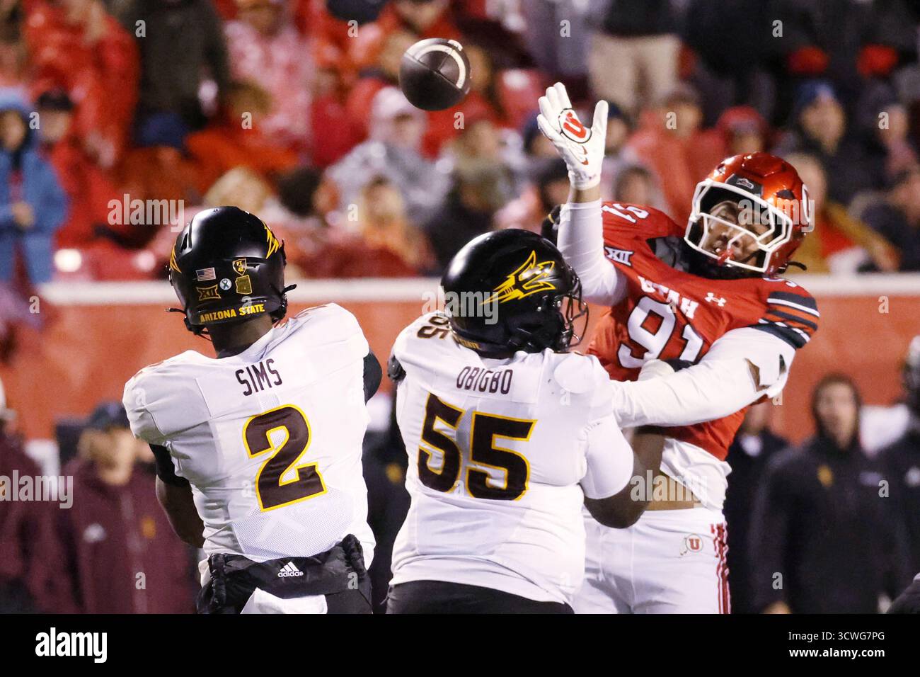 Arizona State quarterback Jeff Sims throws under pressure from Utah ...