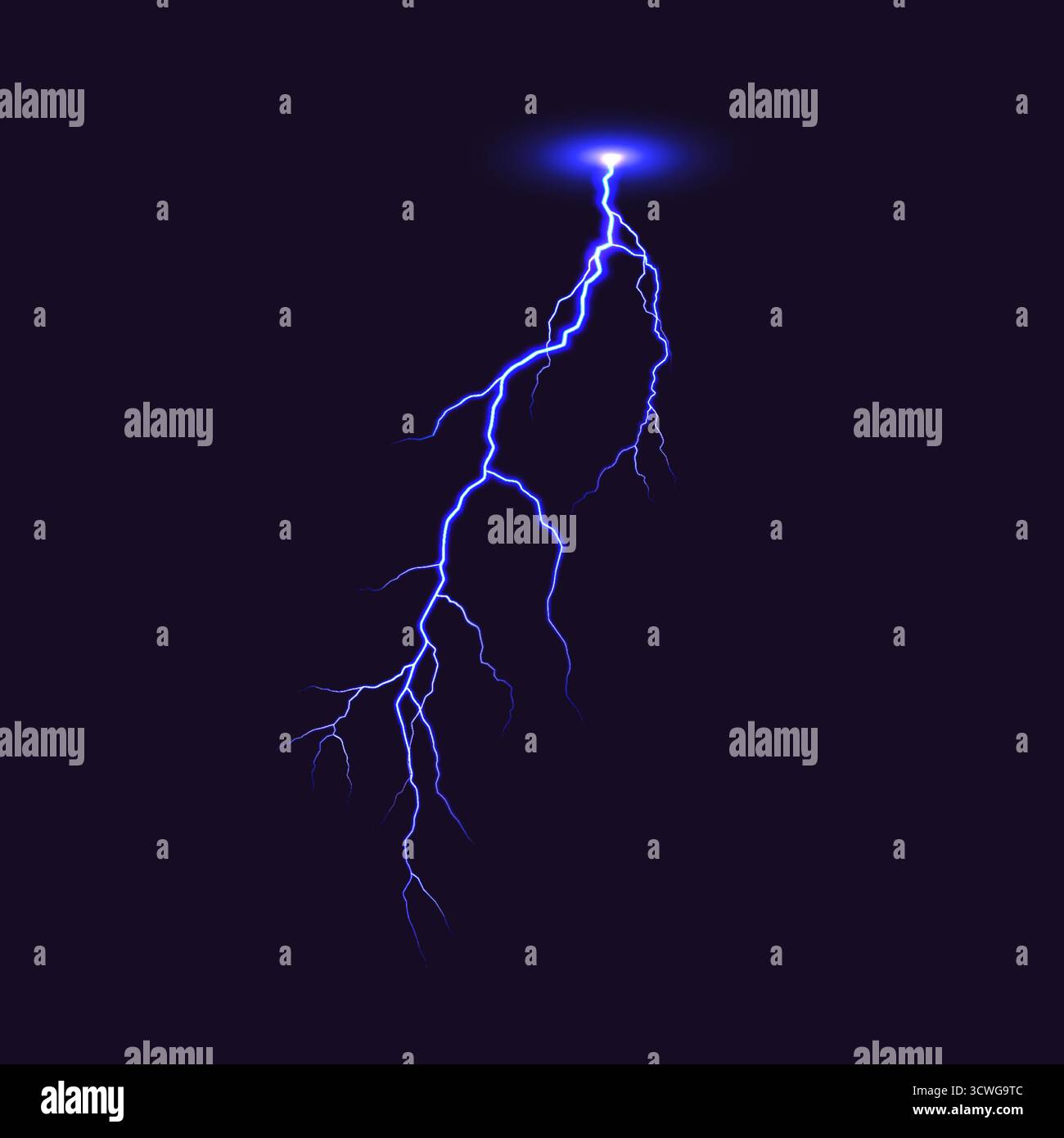 Digital illustration of a bright blue lightning bolt striking against a ...