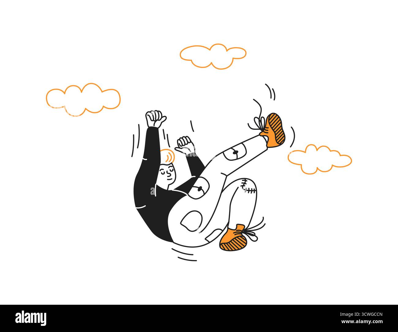 Playful illustration of a cartoon character joyfully falling through ...