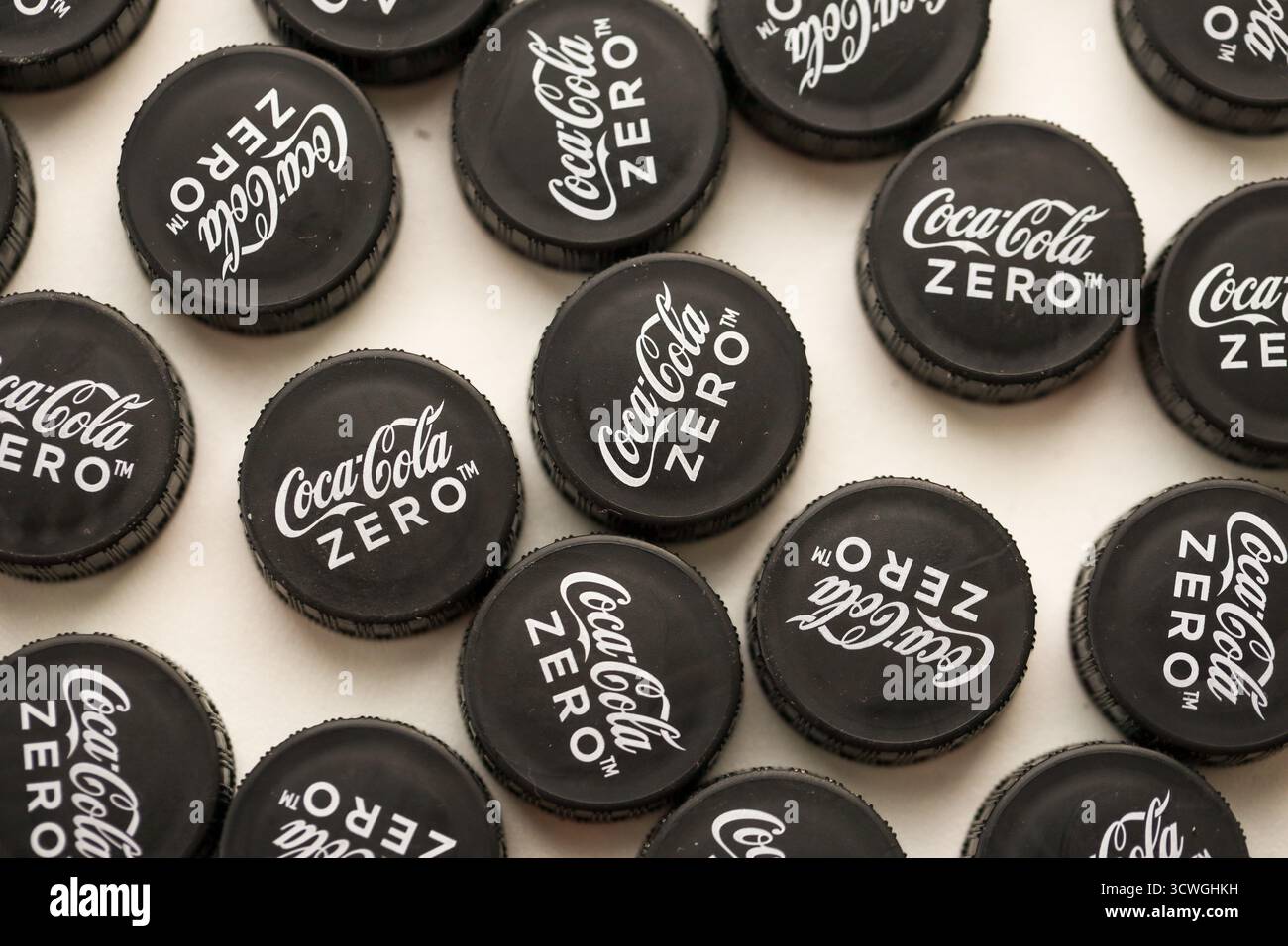 KYIV, UKRAINE - JANUARY 29, 2025 Coca Cola Plastic bottle caps ...