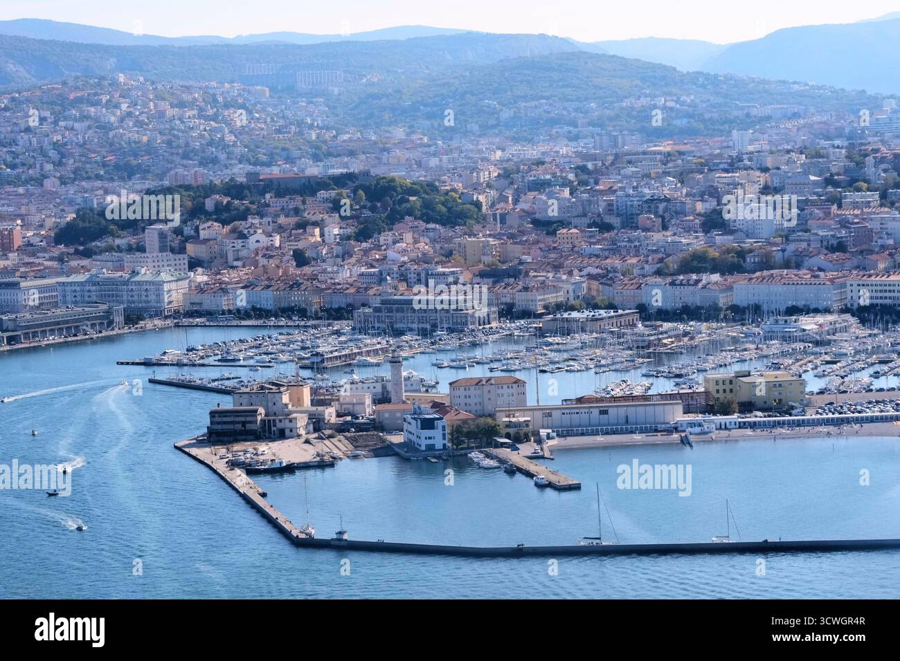 A view of Trieste harbour, north-eastern Italy, Sunday, Oct. 12, 2025 ...