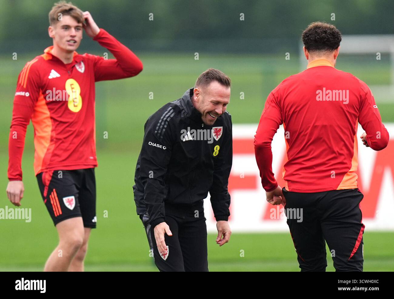 Wales manager Craig Bellamy (centre) during a training session at the ...