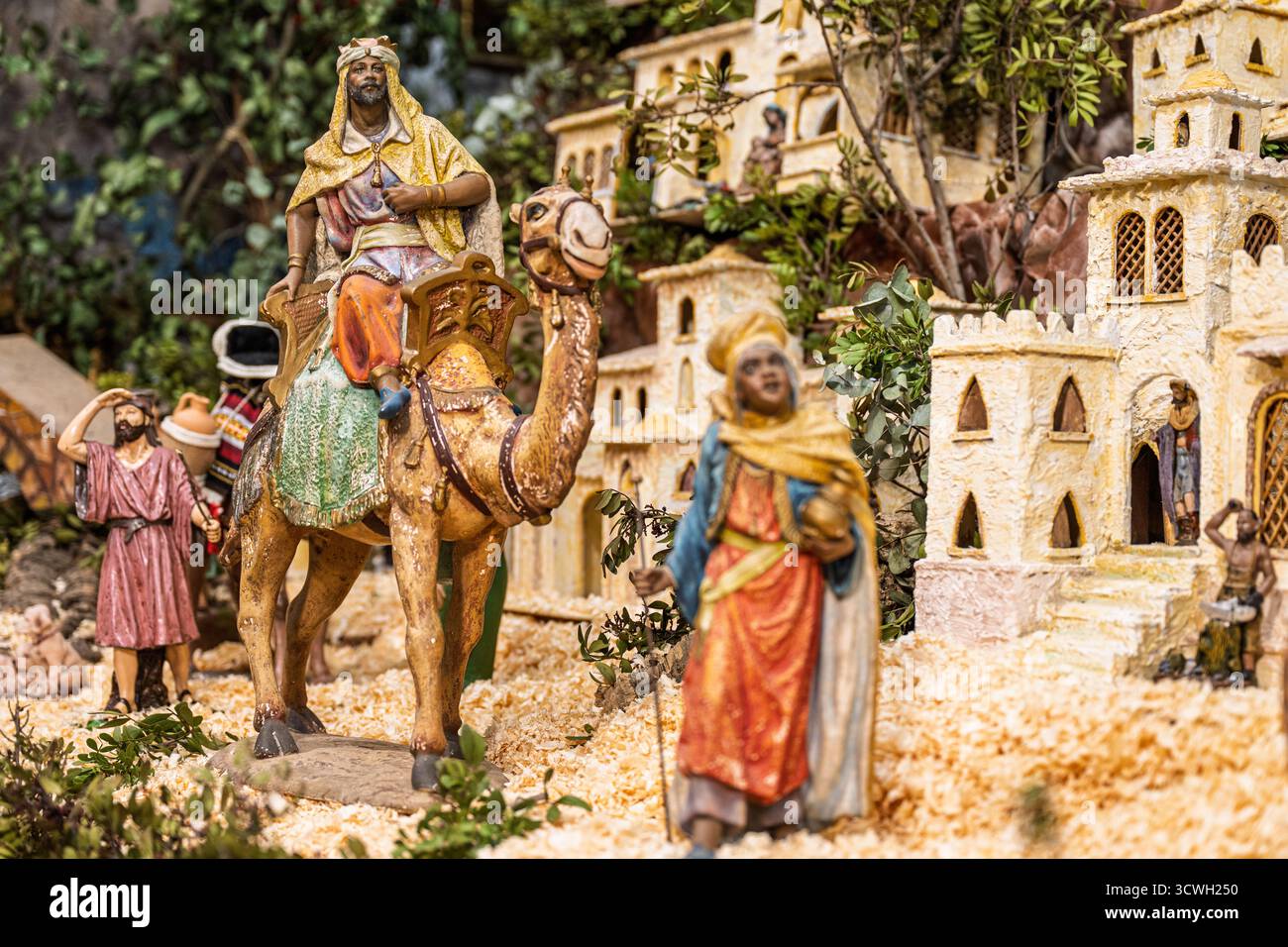 In the S. Martin church nativity scene, King Balthazar on a camel rides ...