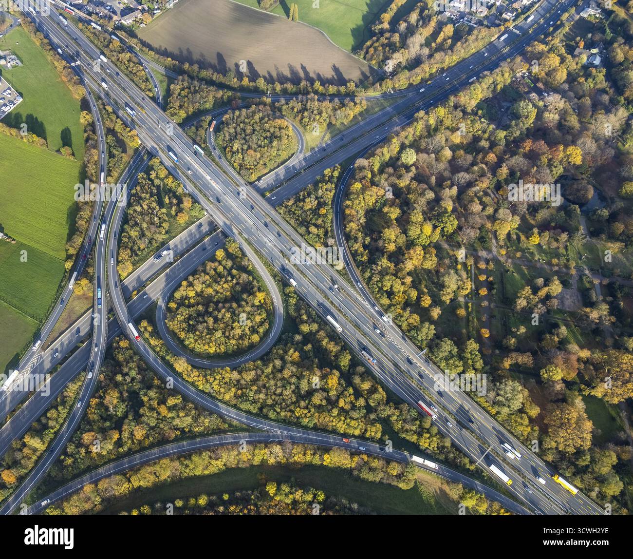 Aerial view, motorway junction Oberhausen-West, A42, A3, Obermeiderich ...