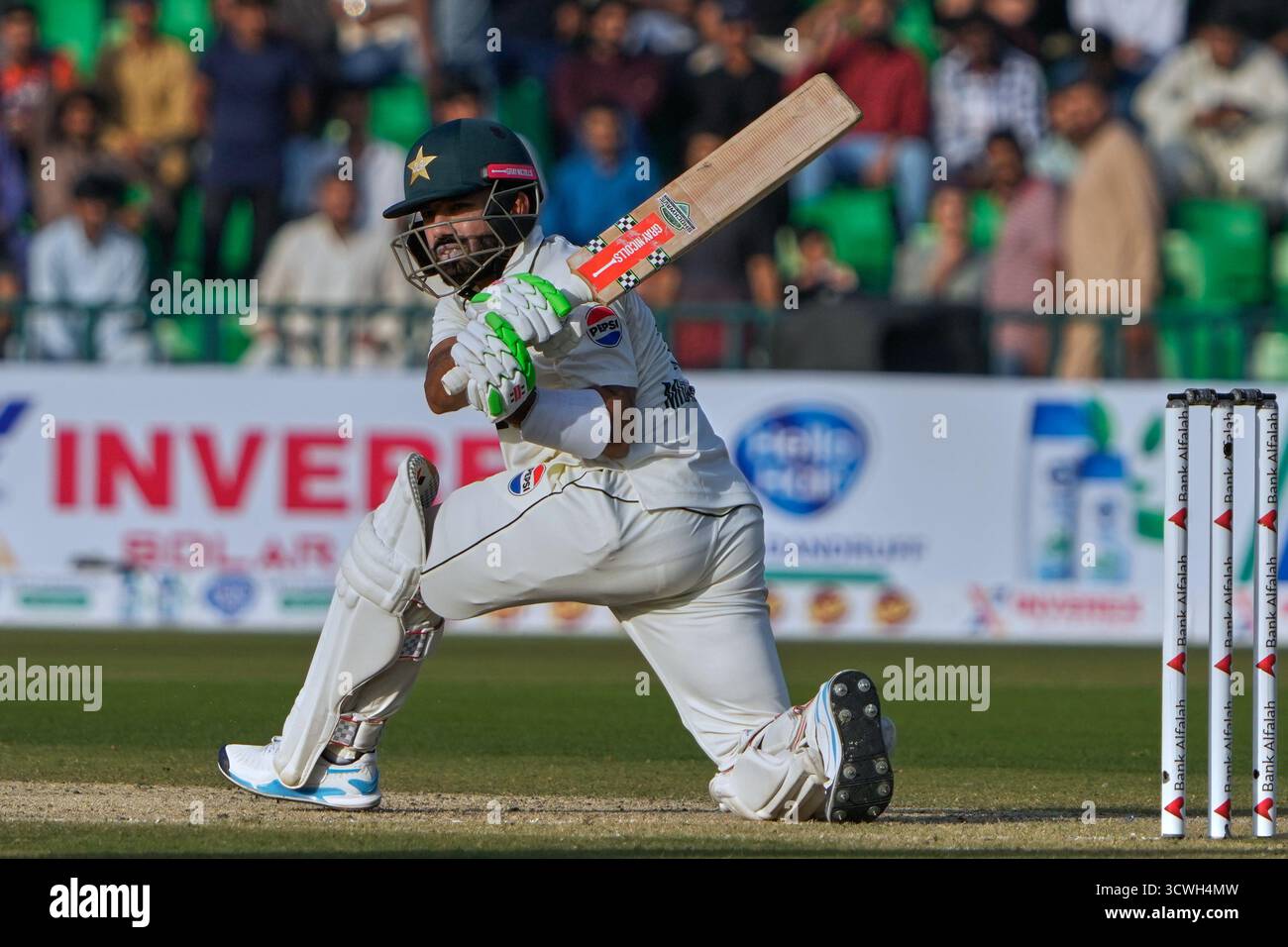 Pakistan's Mohammad Rizwan bas during the first day of first test ...