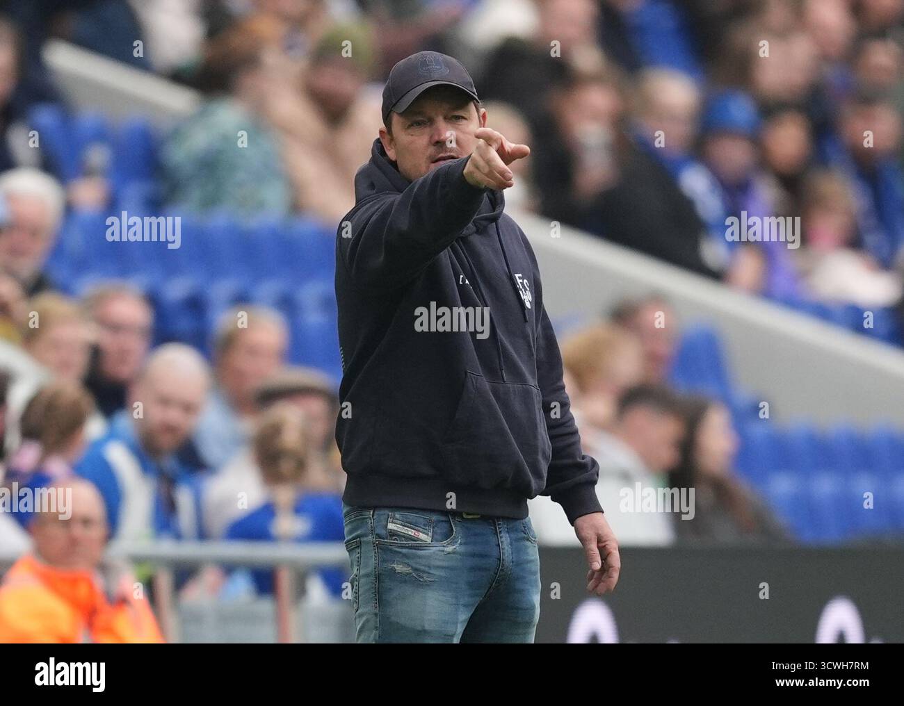 Everton manager Brian Sorensen gestures on the touchline during the ...