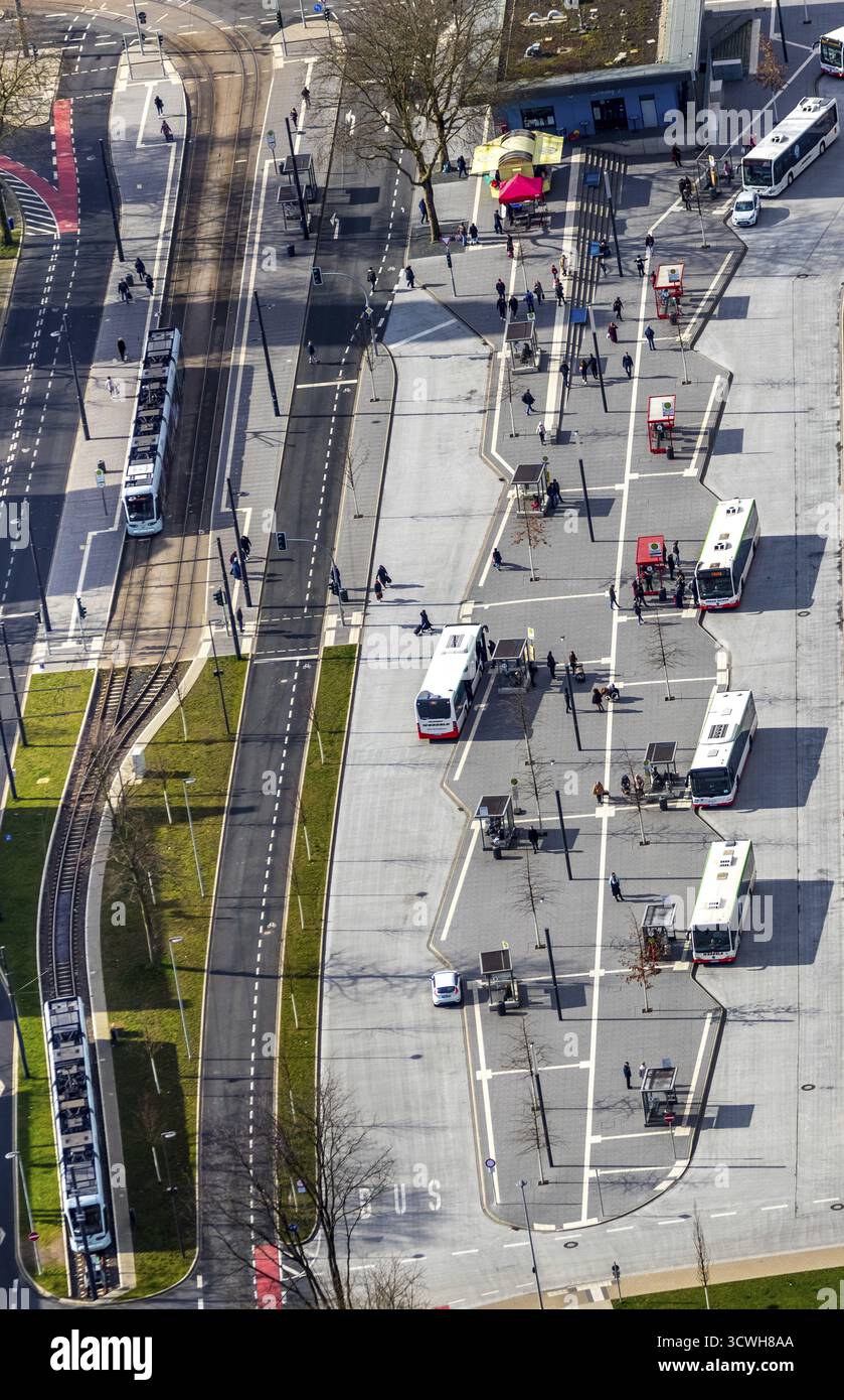 Aerial view, bus station Gelsenkirchen-Buer, ZOB, public transport ...
