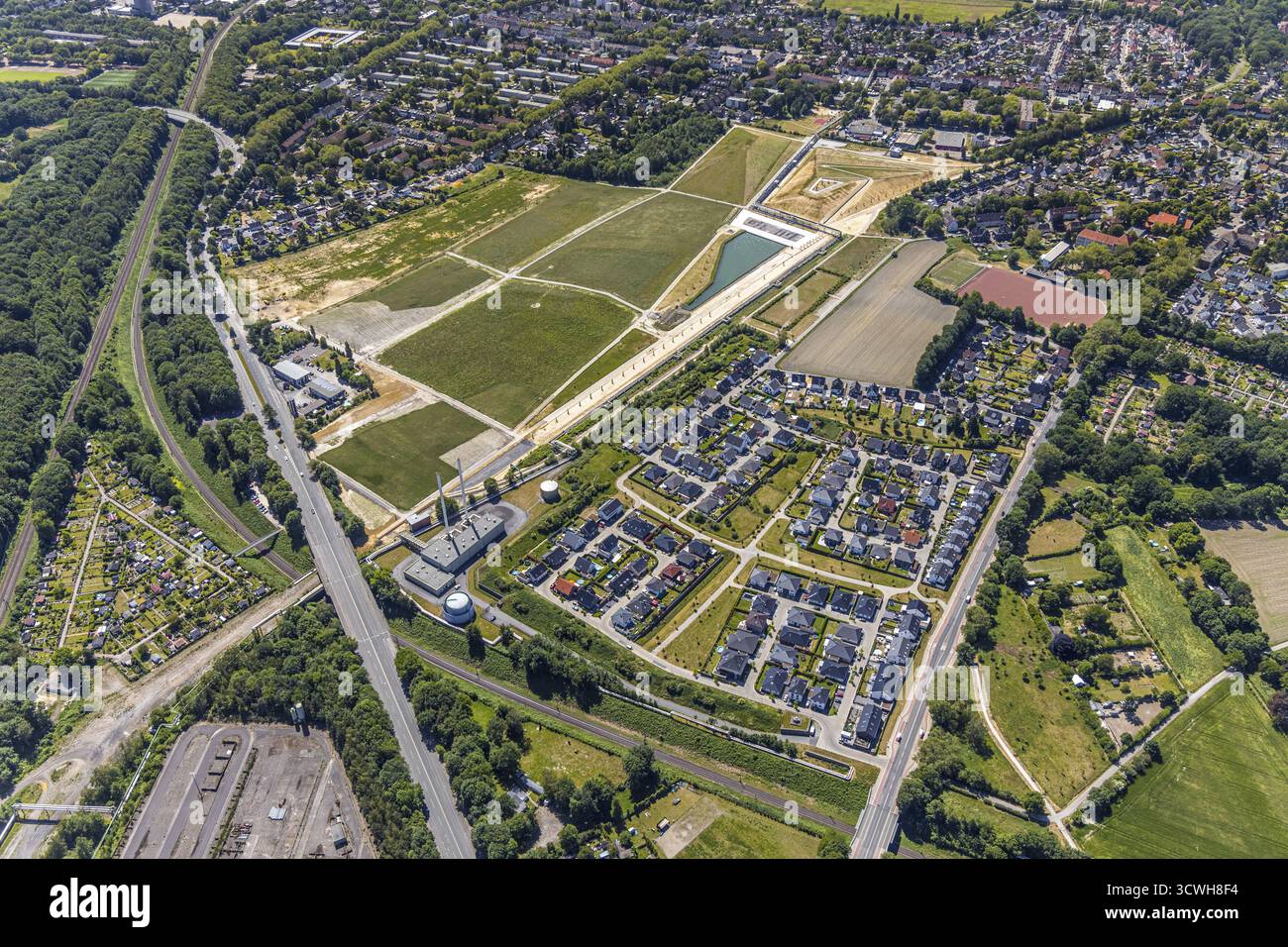Aerial view, area former coking plant Hassel, new residential area ...
